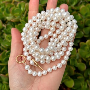 Long Rope Pearl Necklace, White Freshwater Pearls, Layered Pearl ...
