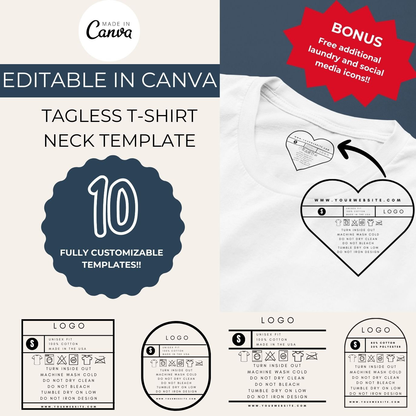 Canva Label Tag Bundle Editable Neck Label Template, DIY T-shirt Neck ...