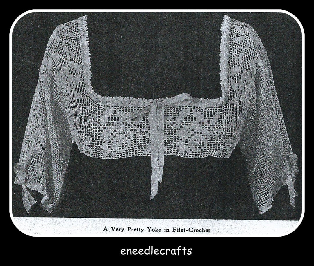 Vintage Filet Crochet Gown Yoke Pattern With A Rose Design Sleeves on ...