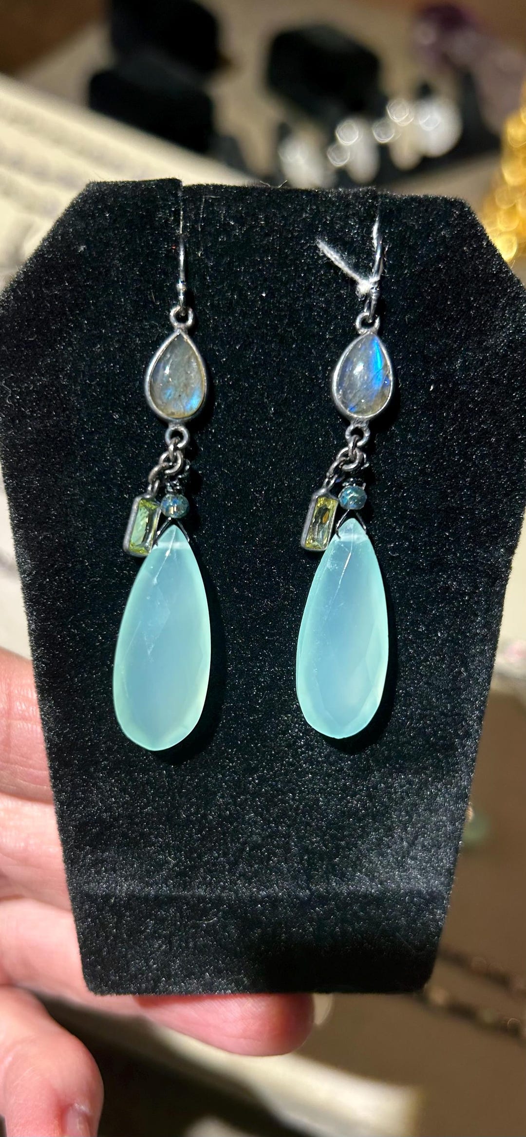 Aqua Chalcedony Teardrop With Labradorite Earring - Etsy