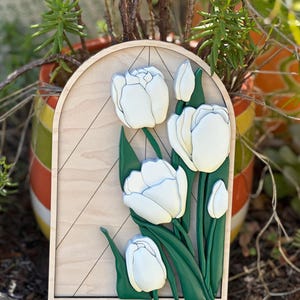 Handcrafted Wooden Tulip Sign | Scroll Saw Flower Art | Rustic Shelf ...