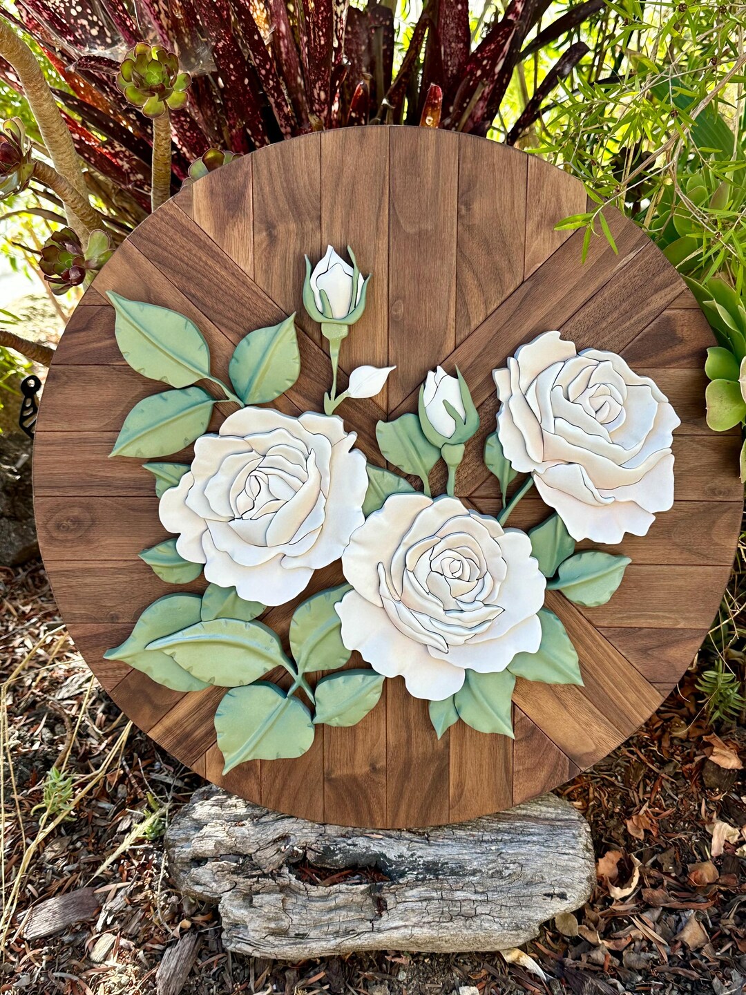 Rose Art, Roses Sign, Rose Wall Art, Rose Decor, Wood Roses, Walnut ...