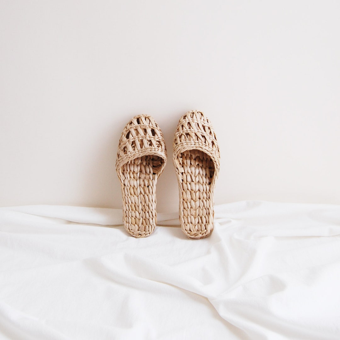 Yellow Cypripedium Slippers | Vintage | Handmade Rush Woven Slip Ons - Etsy