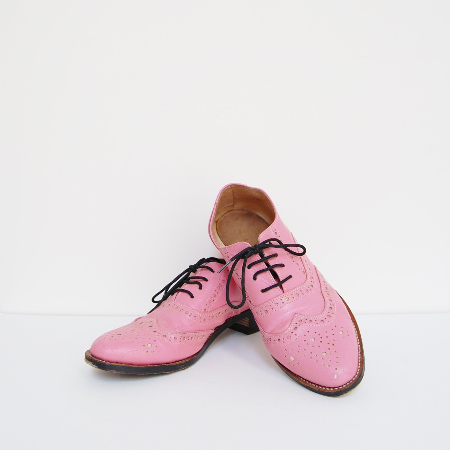 Mischievous Kitty Brogues | Vintage | Handmade Pink Leather Oxfords ...