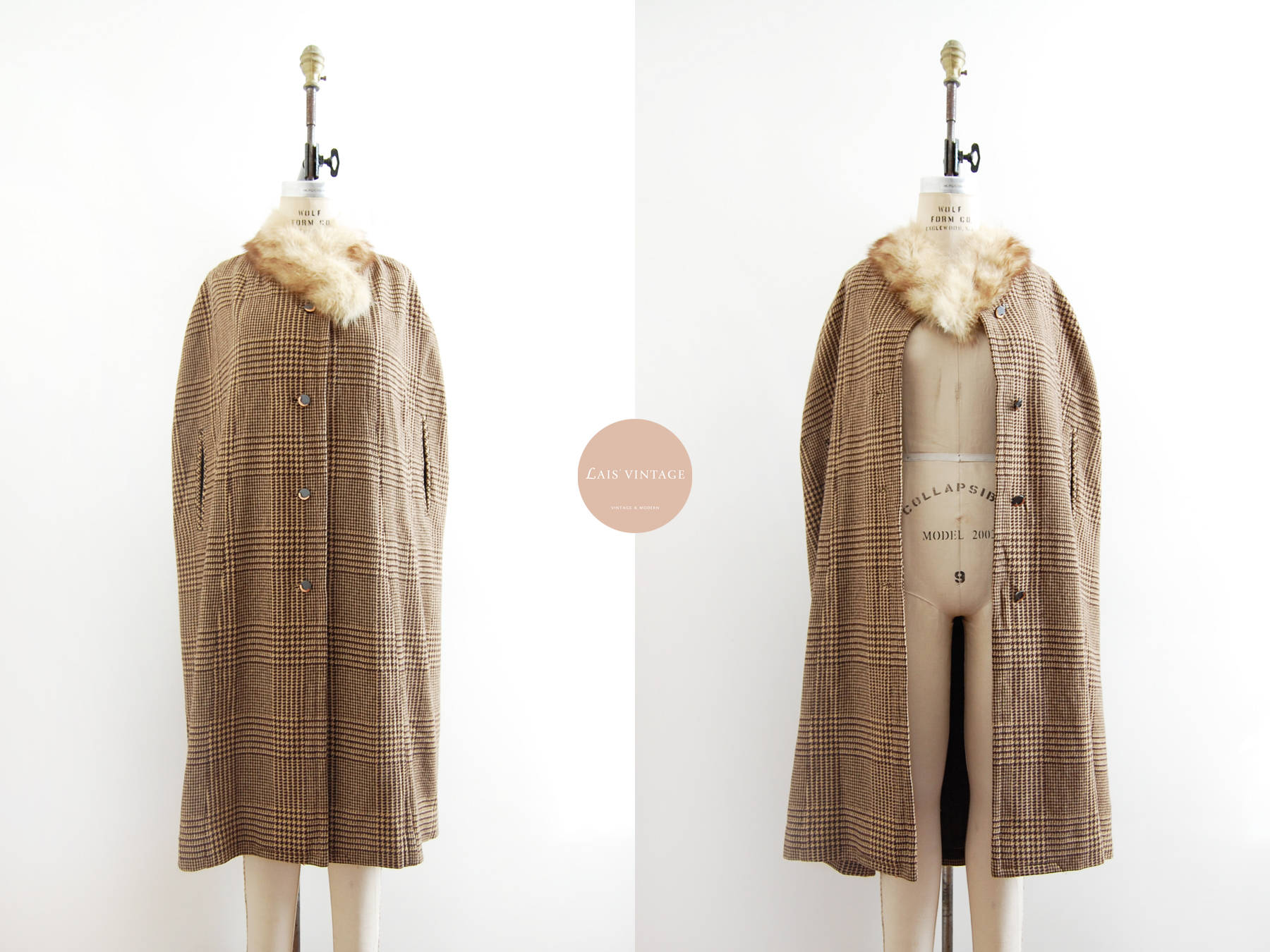 London Sparrow Cape Japanese Vintage Plaid Tweed Wool Cloak - Etsy