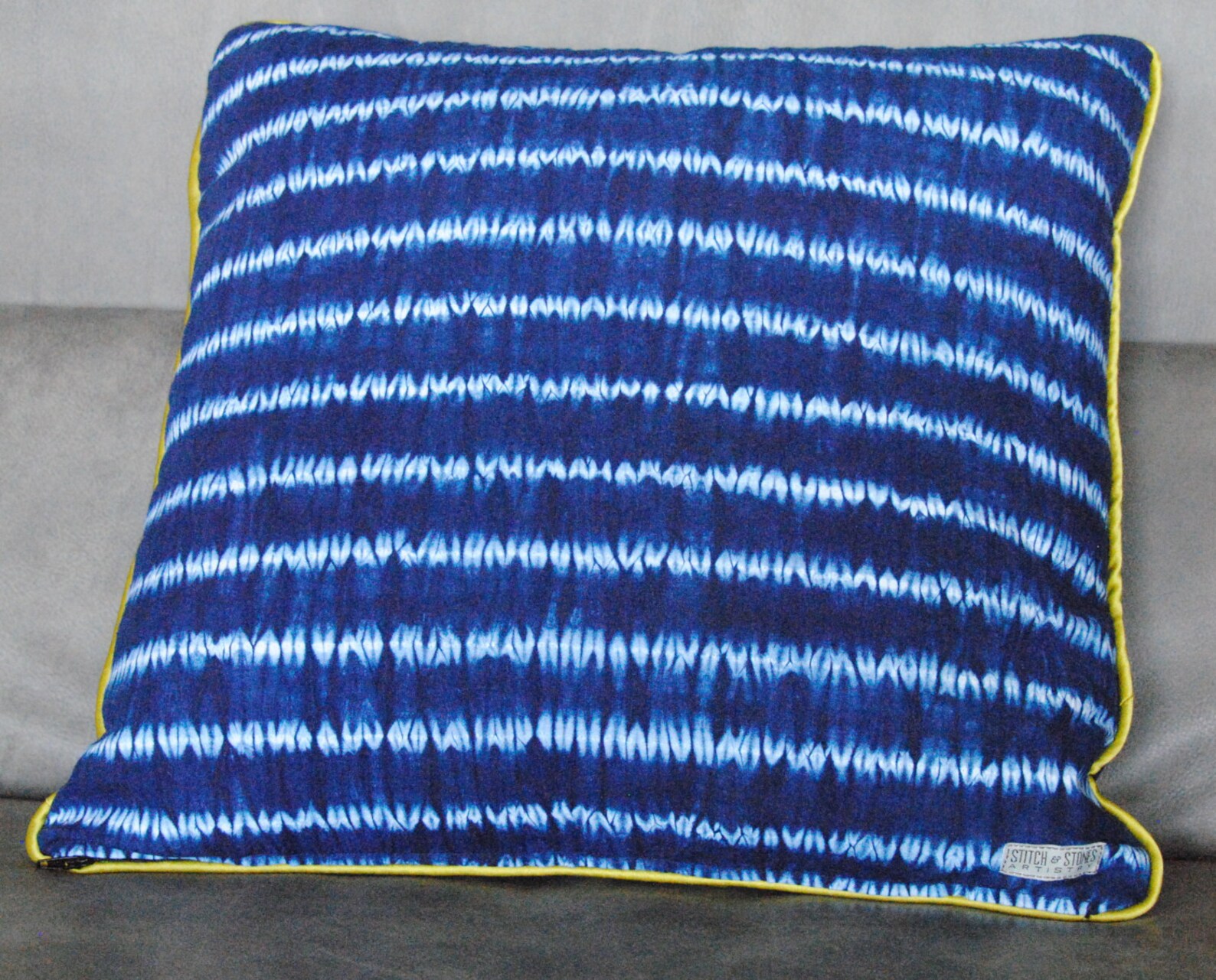 Indigo Shibori Dyed Cotton Inset With Chartreuse Satin Home - Etsy