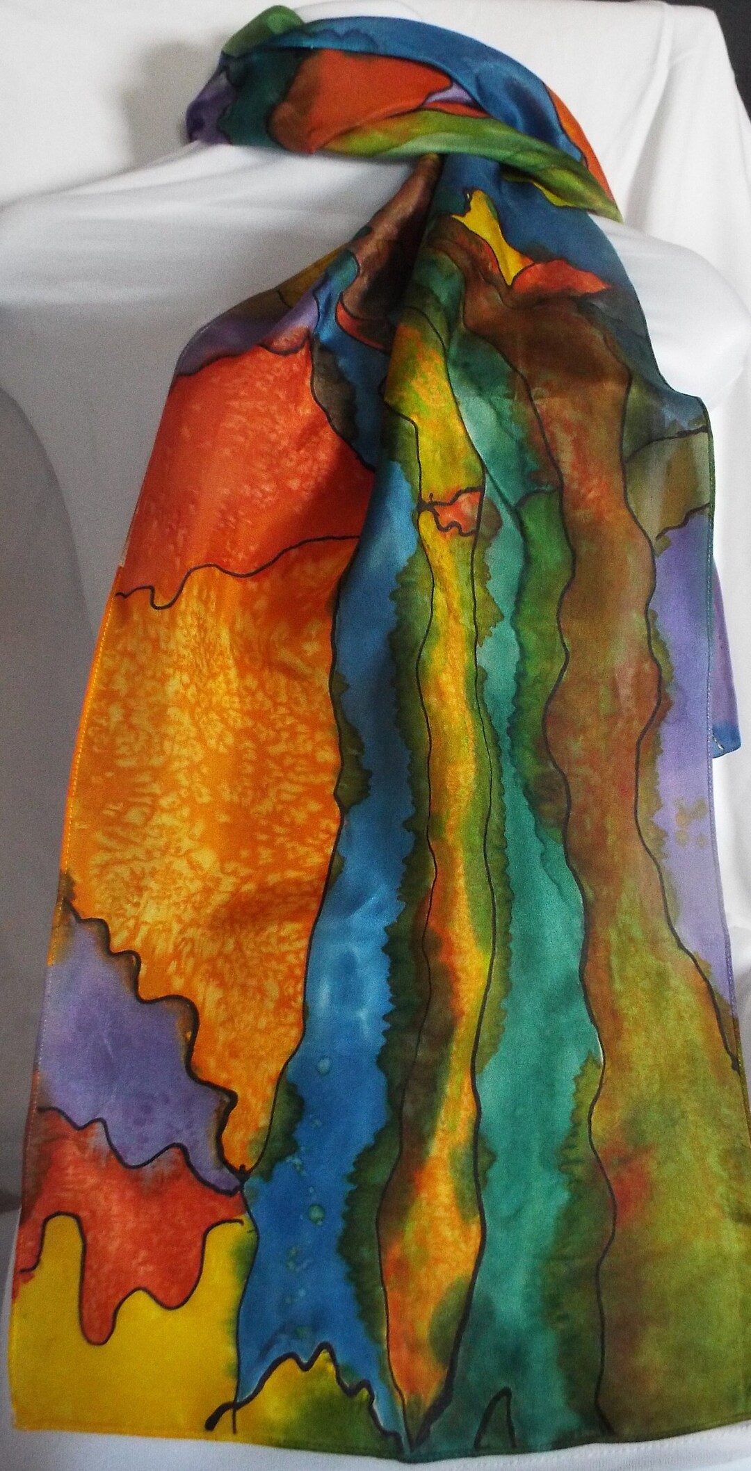 Abstract Color Play - a Long Hand-painted Scarf Featuring All Colors ...