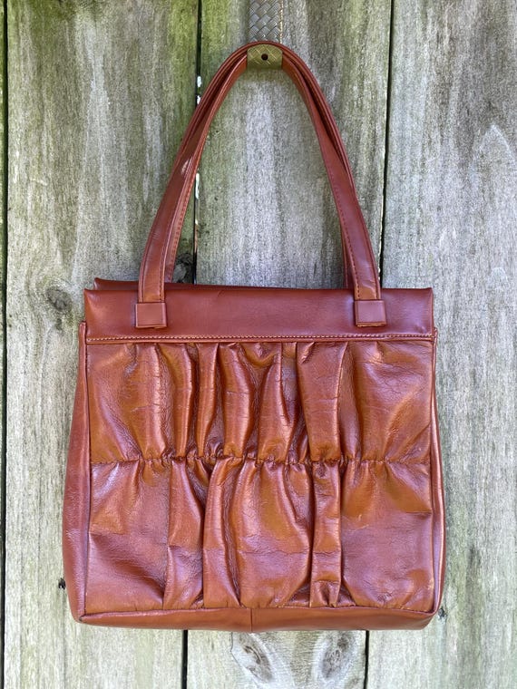 1960s vintage faux leather brown hard case purse with… - Gem