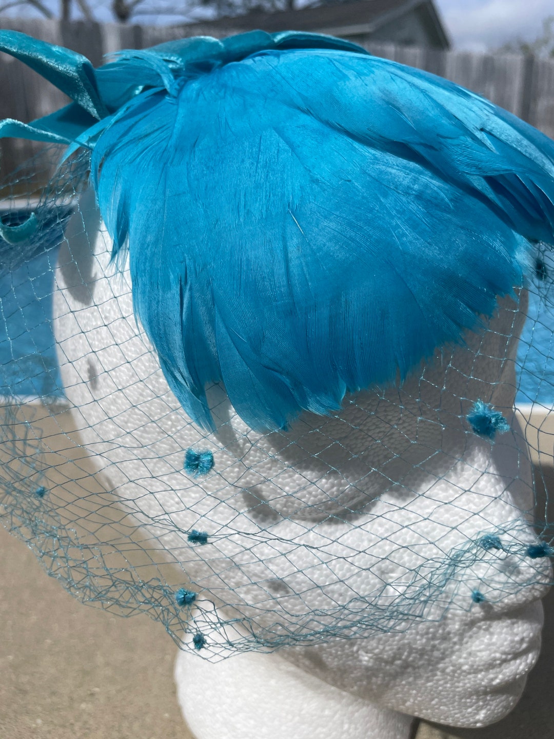 Vintage Teal Blue Feather and Netting Fascinator - Etsy
