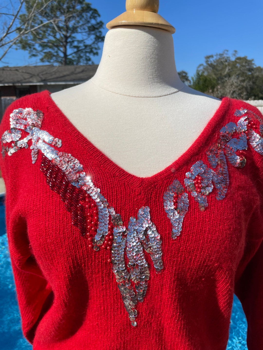 Vintage 1980s Red Angora Beaded Sweater - Etsy