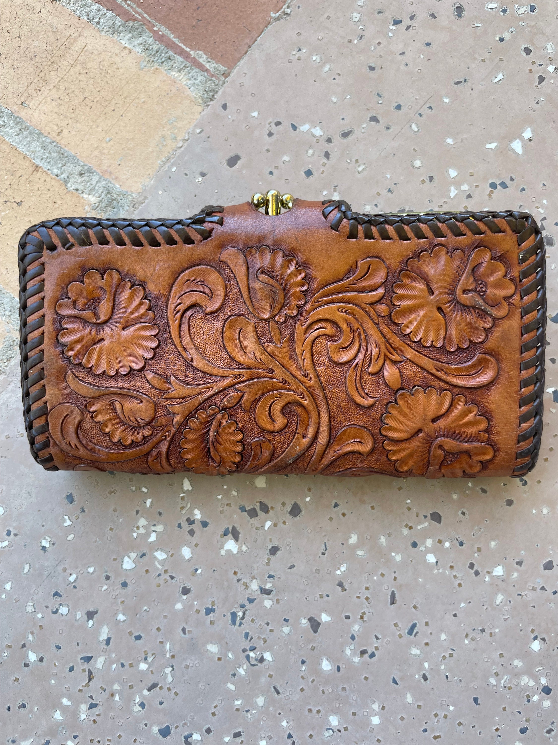 Tooled Leather Wallet. Vintage Western - Etsy