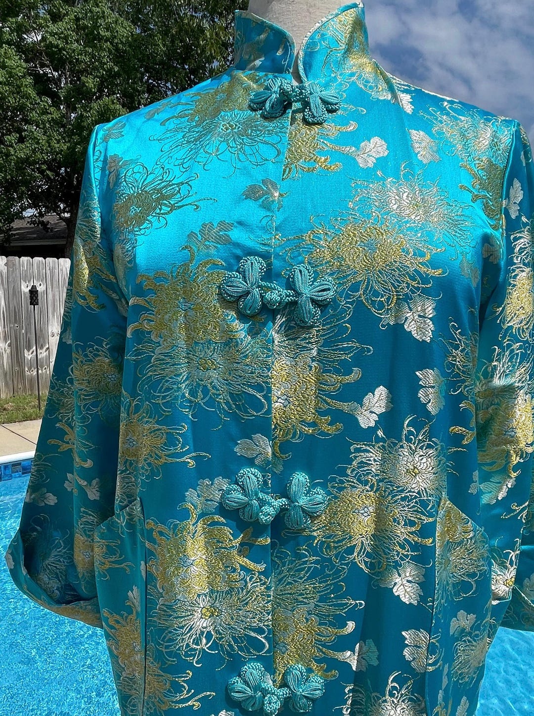Vintage Teal Japanese Asian Brocade Long Coat, Duster. Beautiful - Etsy