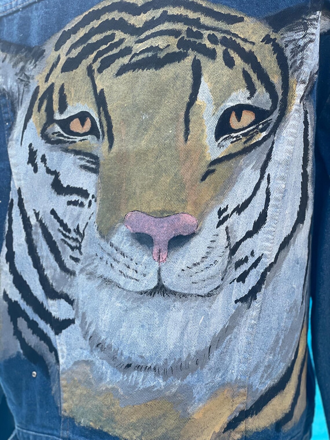 Vintage Denim Jacket With Hand Painted Tiger XL - Etsy