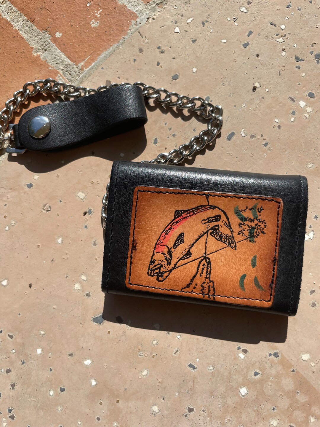 Tooled Leather Angler/fish Scene Wallet - Etsy