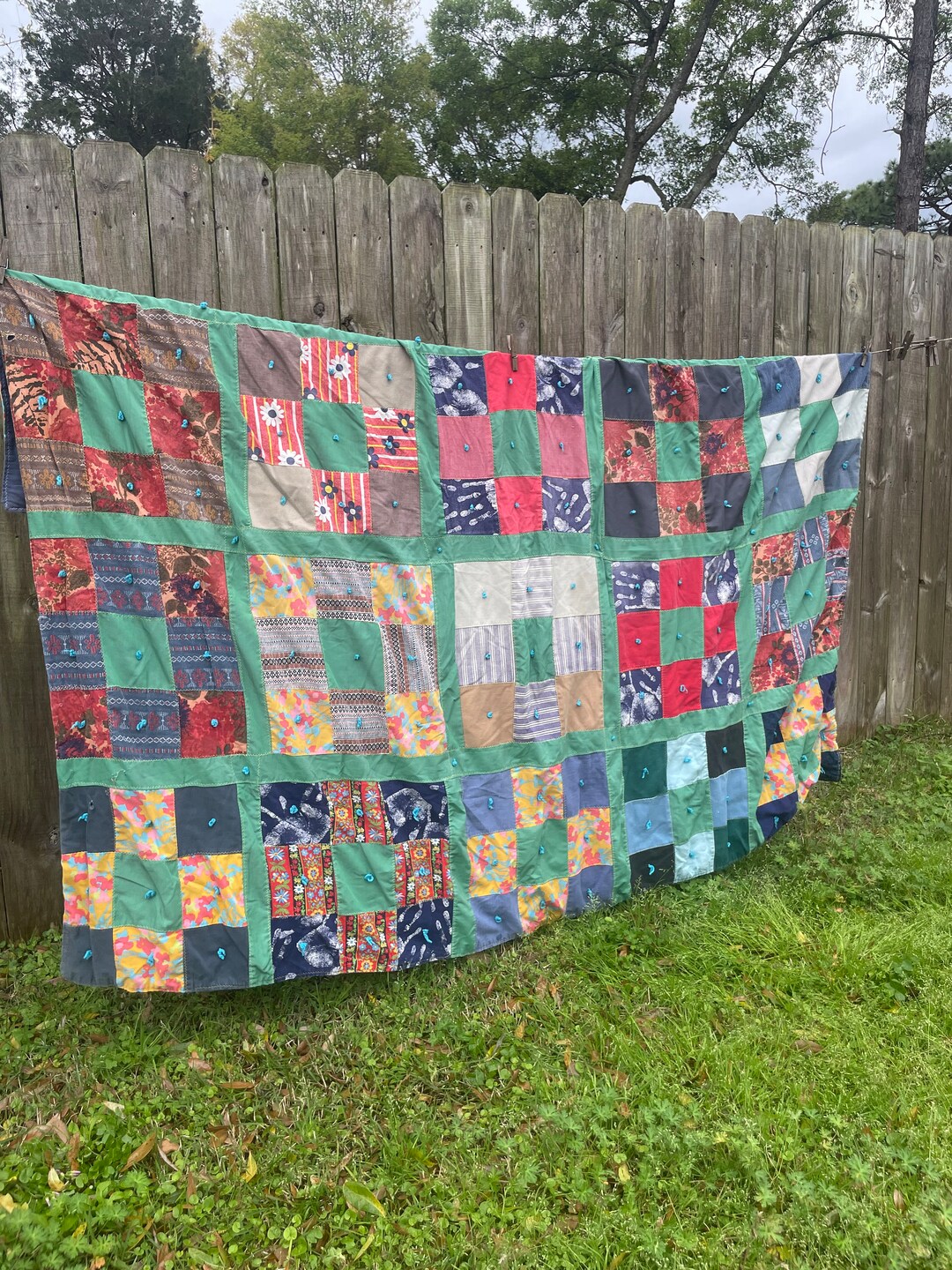 Vintage 1970s Handmade Patchwork Quilt - Etsy