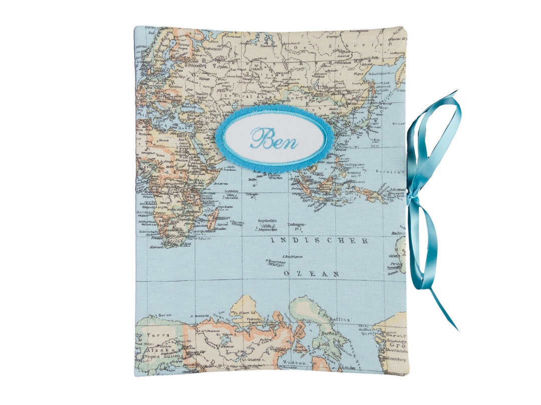 Zeugnismappe Sammelmappe DIN A4 30 Sichthüllen Landkarte Hellblau Beige ...