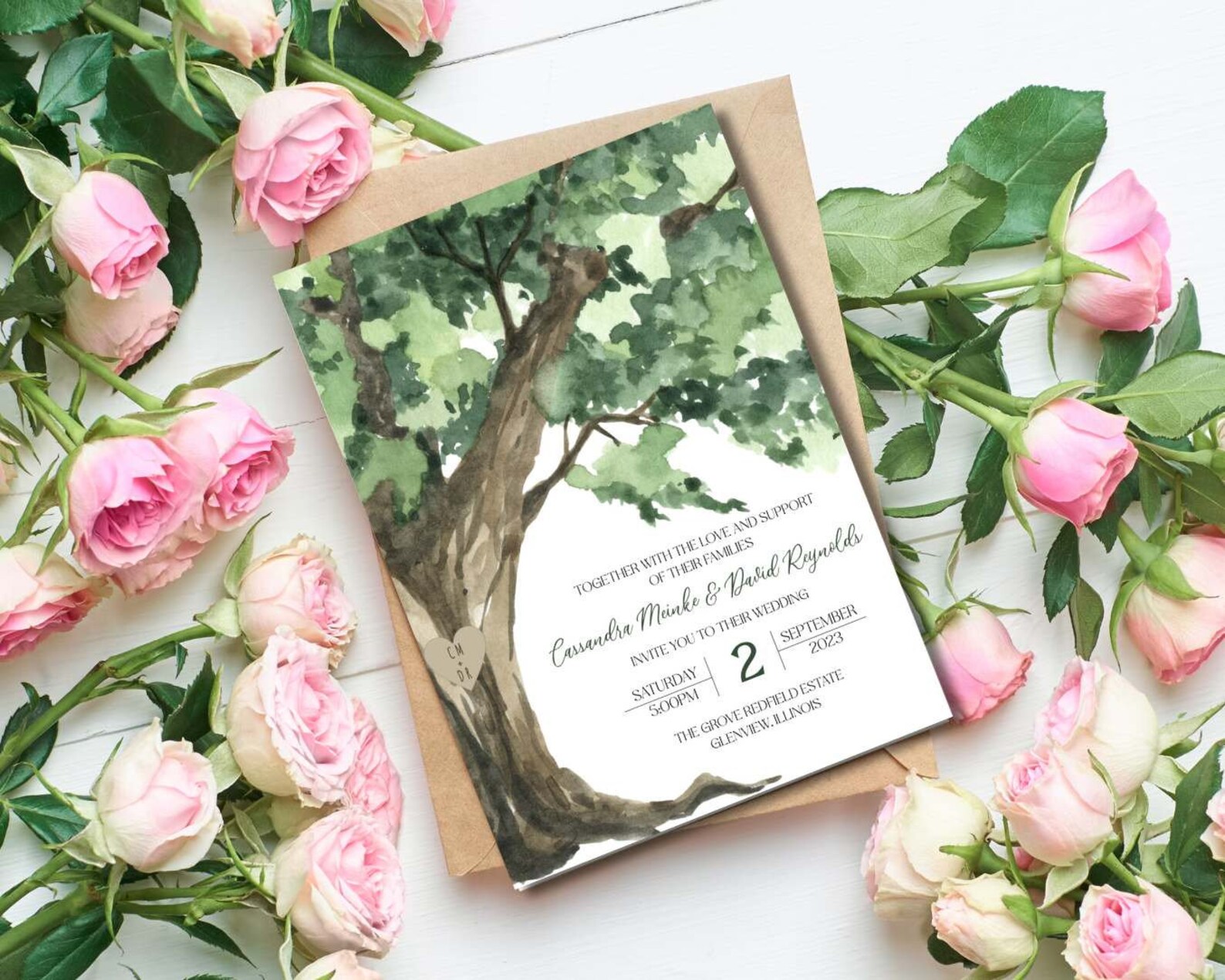 Rustic Oak Tree Wedding Invitation Suite, Printed Wedding Invitation ...