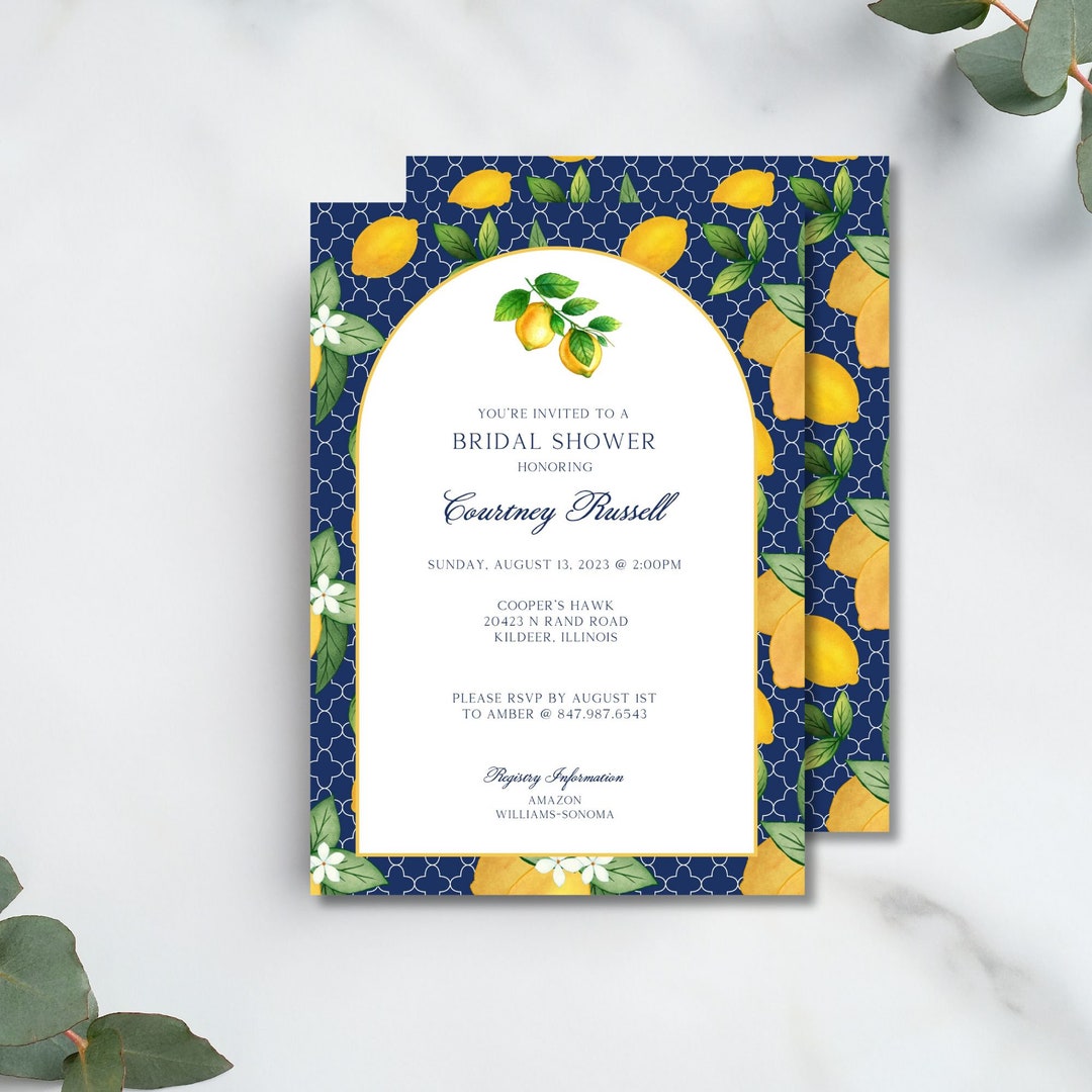 Fun Lemon Theme Bridal Shower Invitation Download Blue and - Etsy
