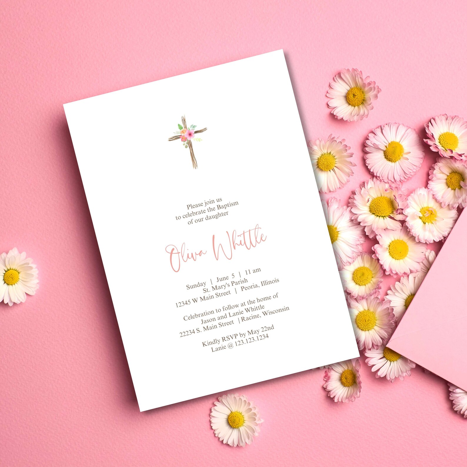 Girl Baptism Invitation Digital Download Baptism Invite Daughter ...