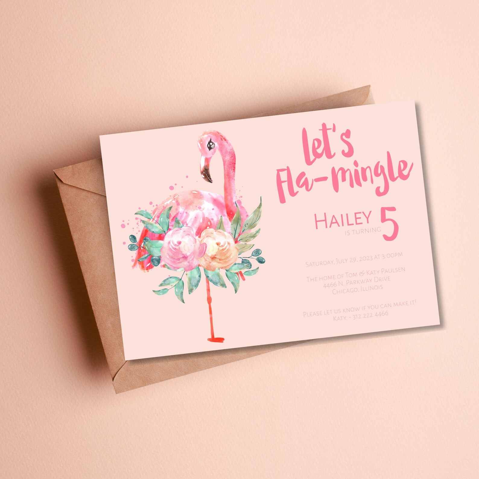 Pink Flamingo Birthday Party Invitation Download, Child's B-day Party ...
