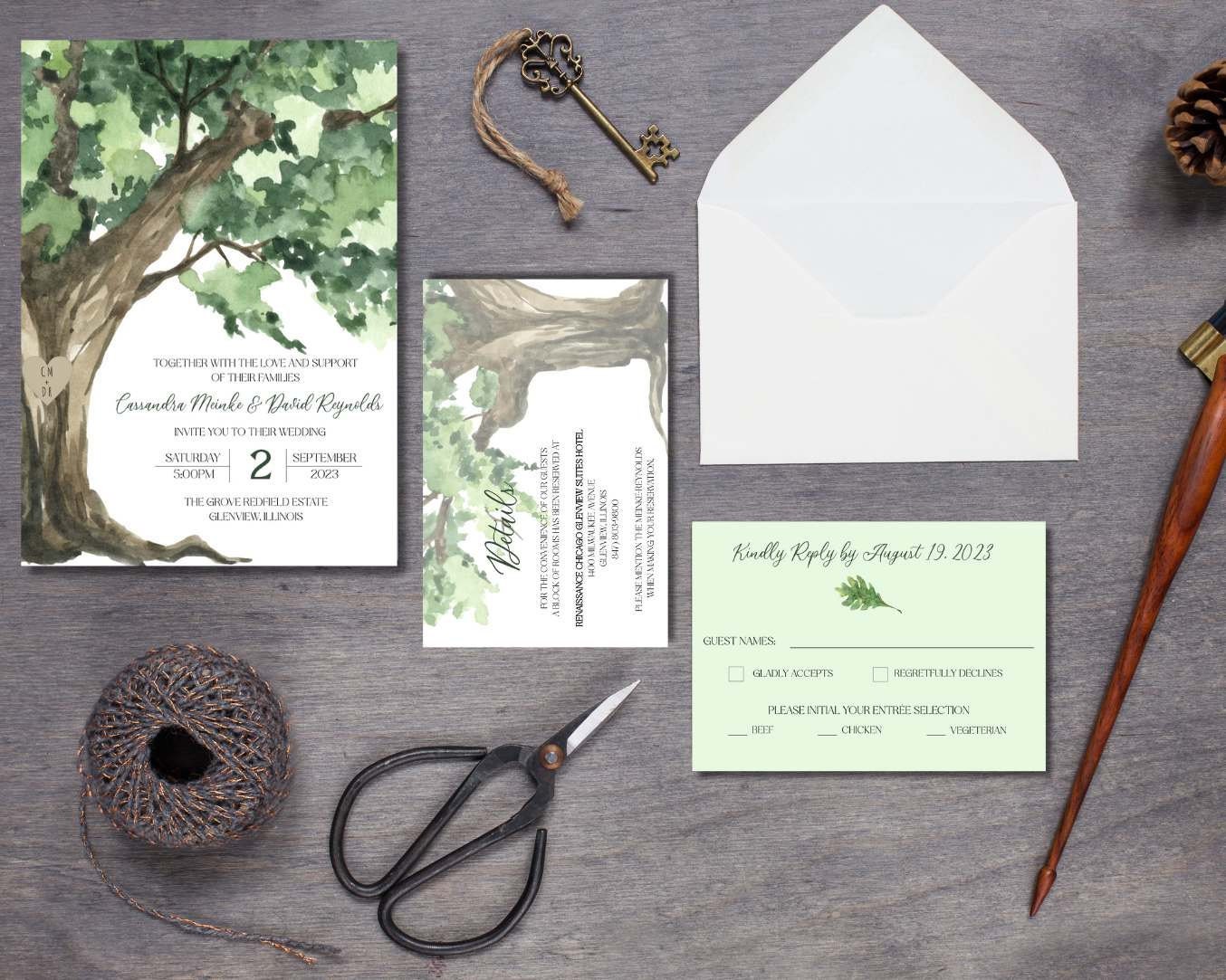 Rustic Oak Tree Wedding Invitation Suite, Printed Wedding Invitation ...