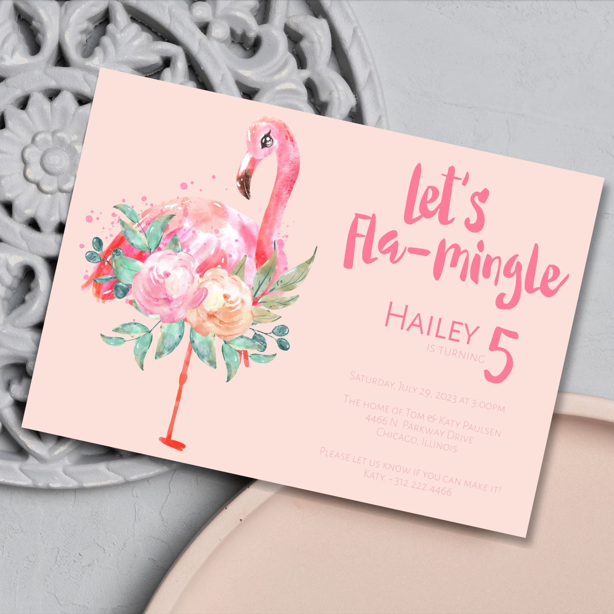 Pink Flamingo Birthday Party Invitation Download, Child's B-day Party ...