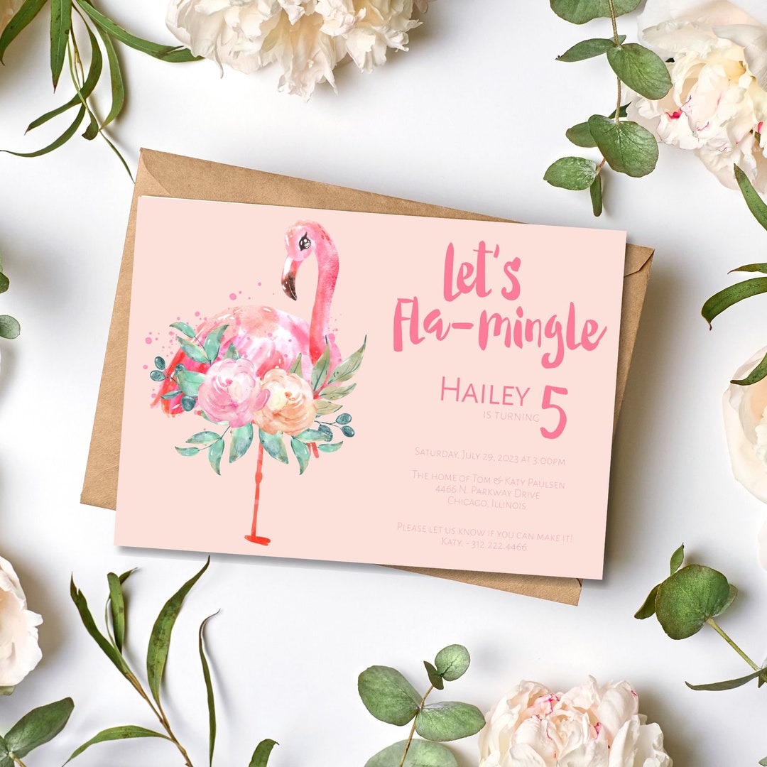 Pink Flamingo Birthday Party Invitation Download, Child's B-day Party ...