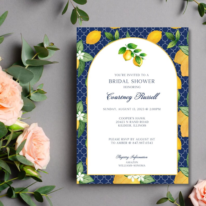 Fun Lemon Theme Bridal Shower Invitation Download, Blue and Yellow ...