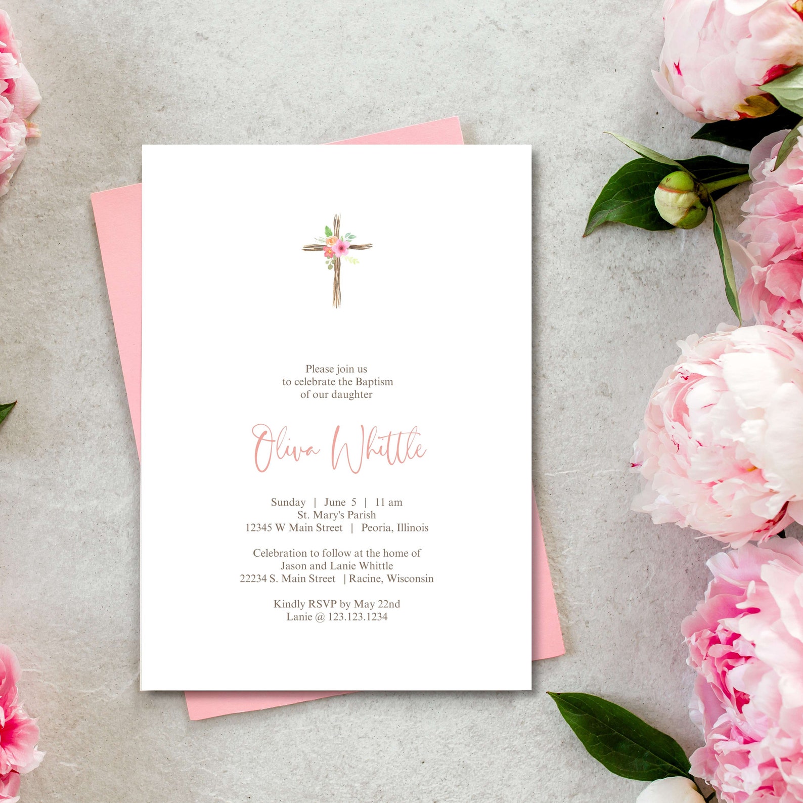 Girl Baptism Invitation Digital Download Baptism Invite Daughter ...