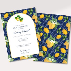 Fun Lemon Theme Bridal Shower Invitation Download, Blue and Yellow ...