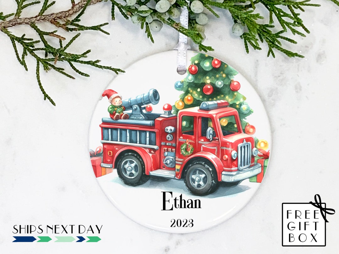 Personalized Fire Truck Ornament, 2025, Christmas Ornament, Custom Kids ...