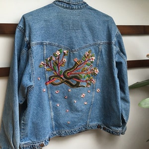Repurposed Hand Embroidered Denim Jacket Wrangler, Unisex Jacket Size ...