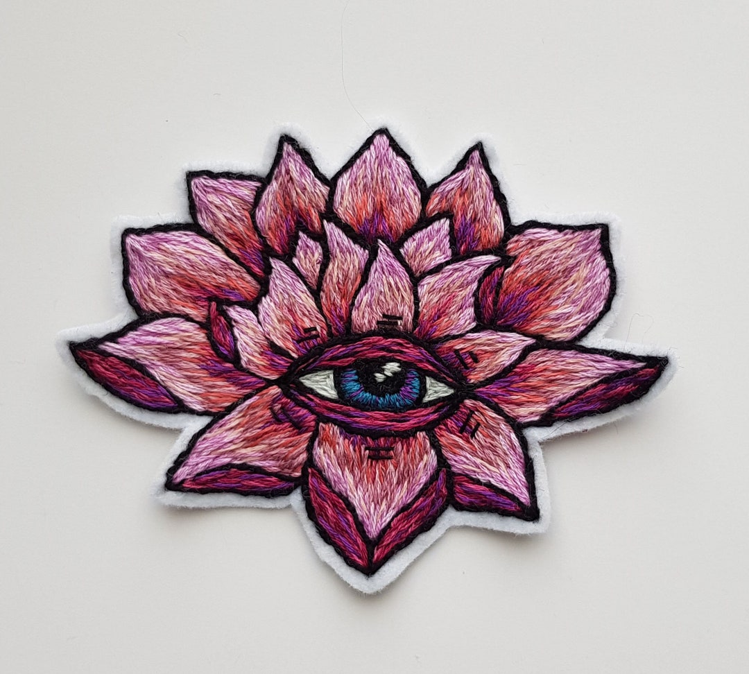 Handmade Evil Eye Flower Pink Lotus Patch, Embroidered Sew-on Appliqué ...