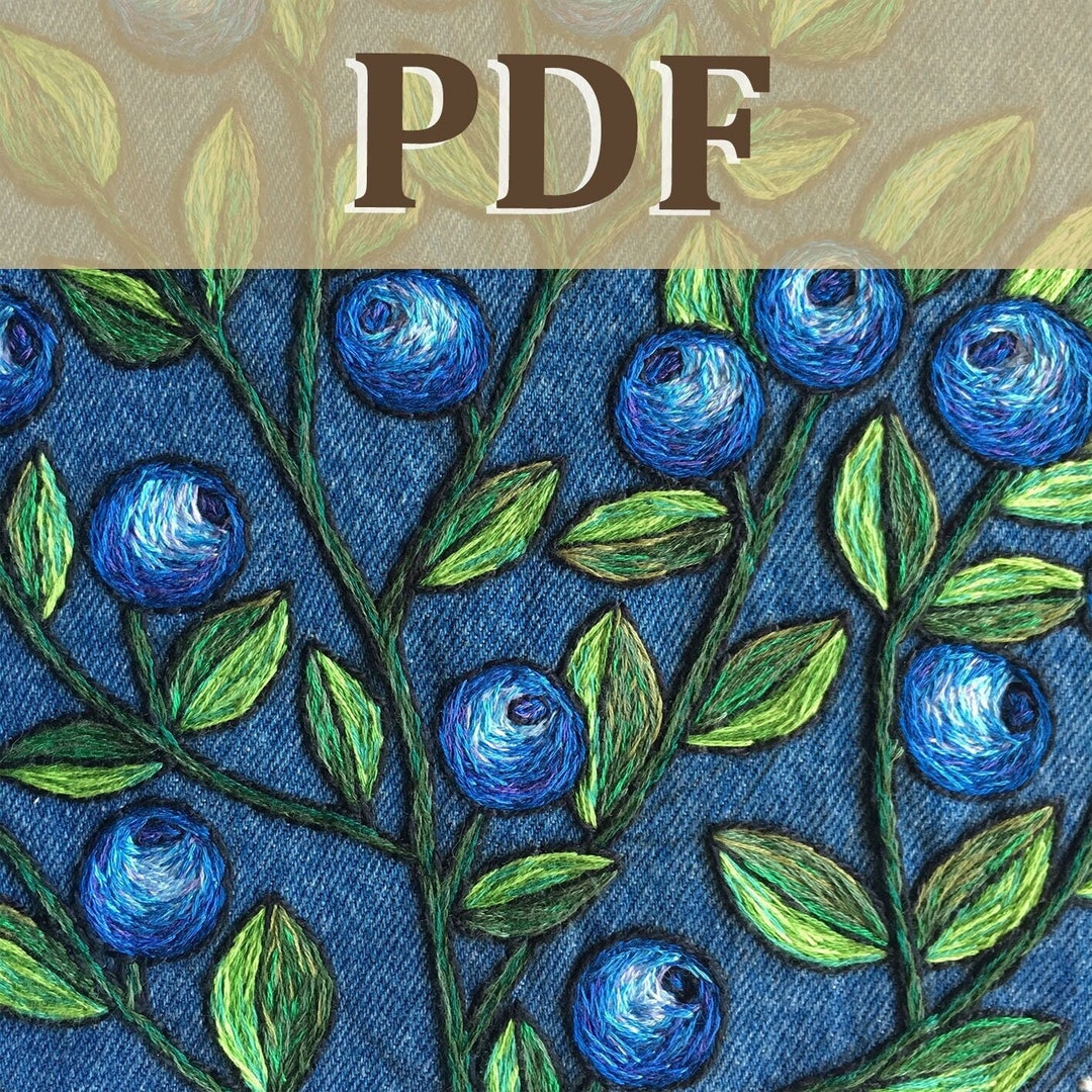 Digital PDF Download, Botanical Blueberry Embroidery Design Guide, Step ...