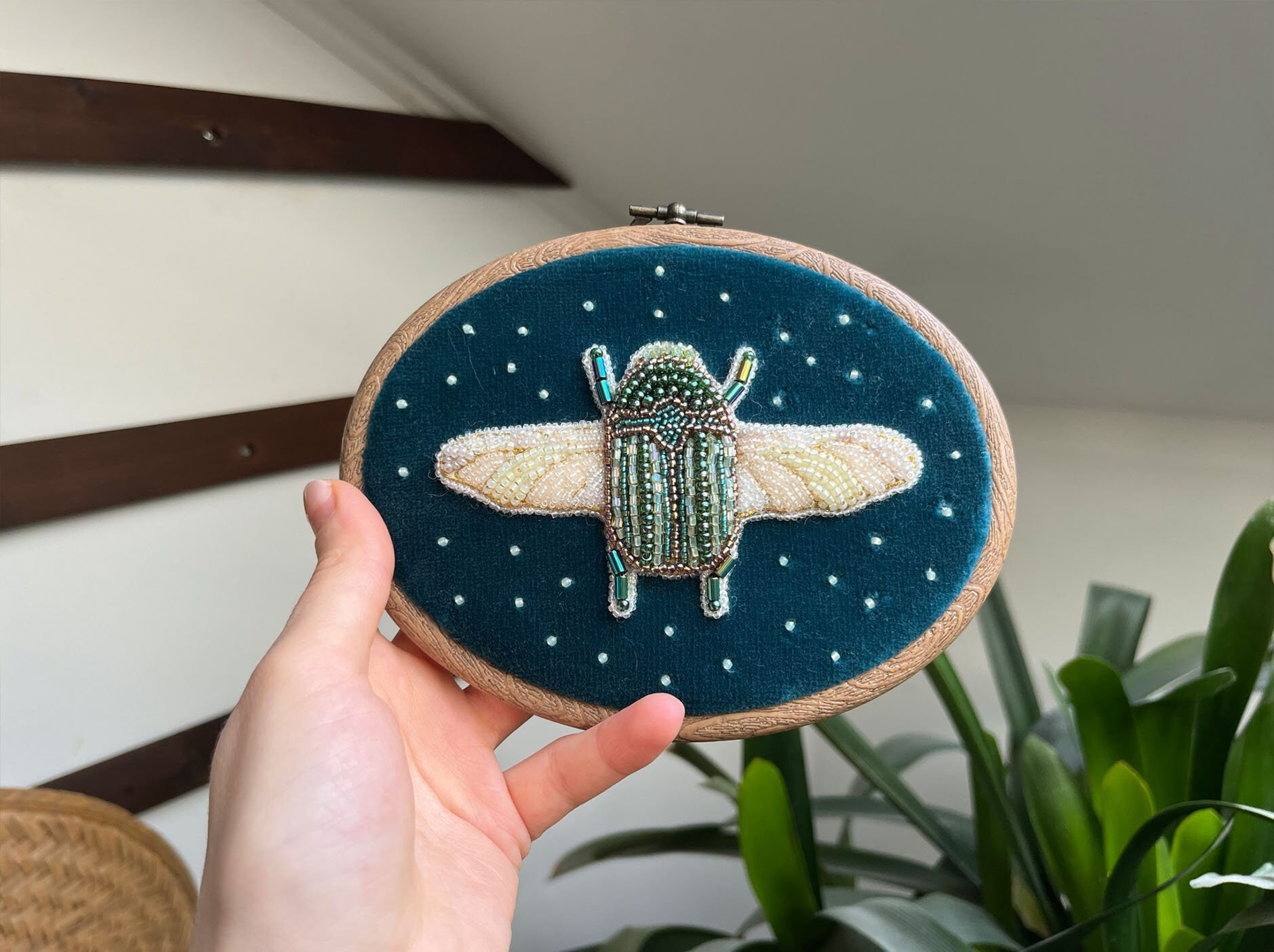 Hand-embroidered and Hand-beaded Insect Beetle Hoop Art - Etsy
