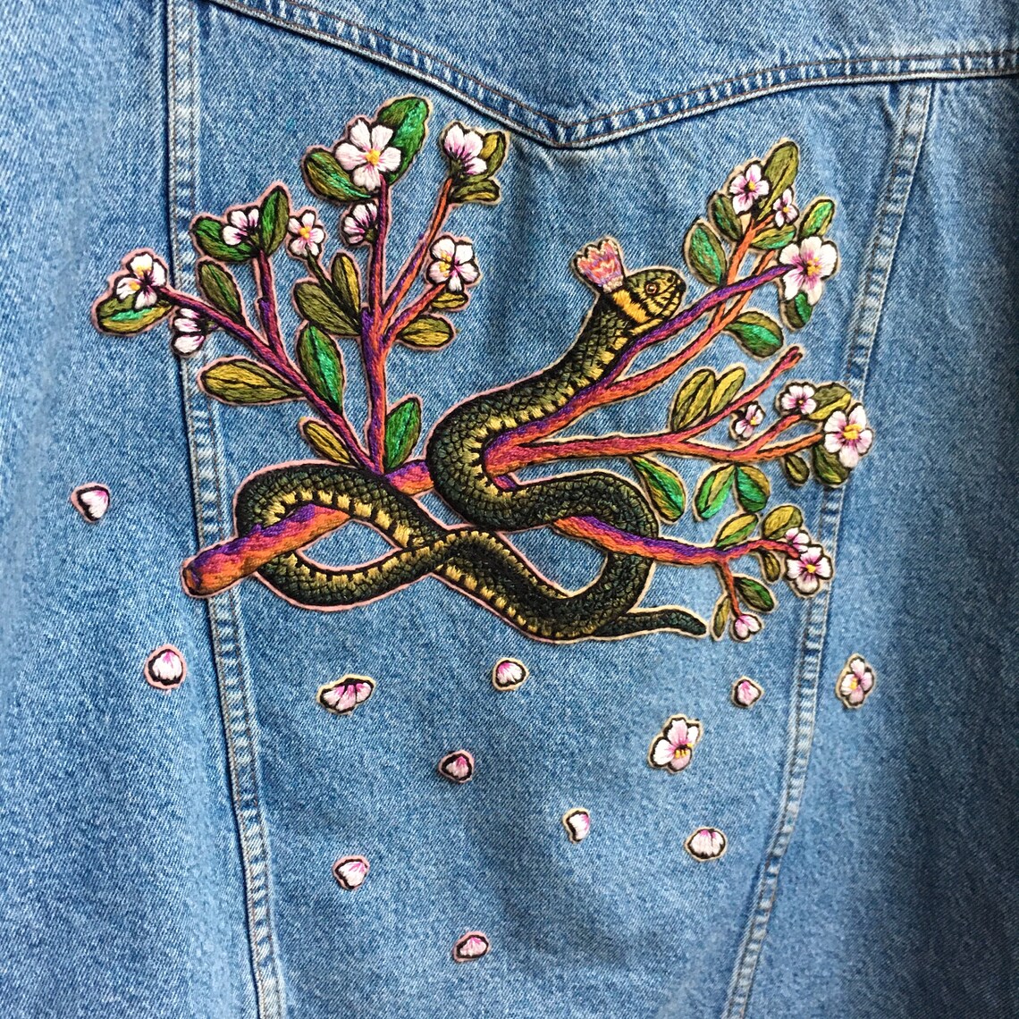 Repurposed Hand Embroidered Denim Jacket Wrangler - Etsy
