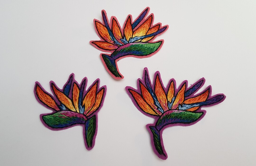 Handmade Bird-of-paradise Flower Patches, Embroidered Sew-on Appliqués ...