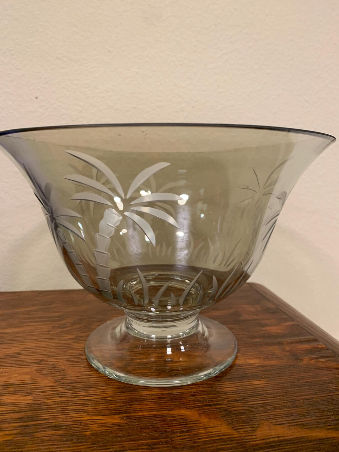Lenox Vintage BRITISH Colonial Scenic - Footed Glass Bowl W/ Palm Trees ...