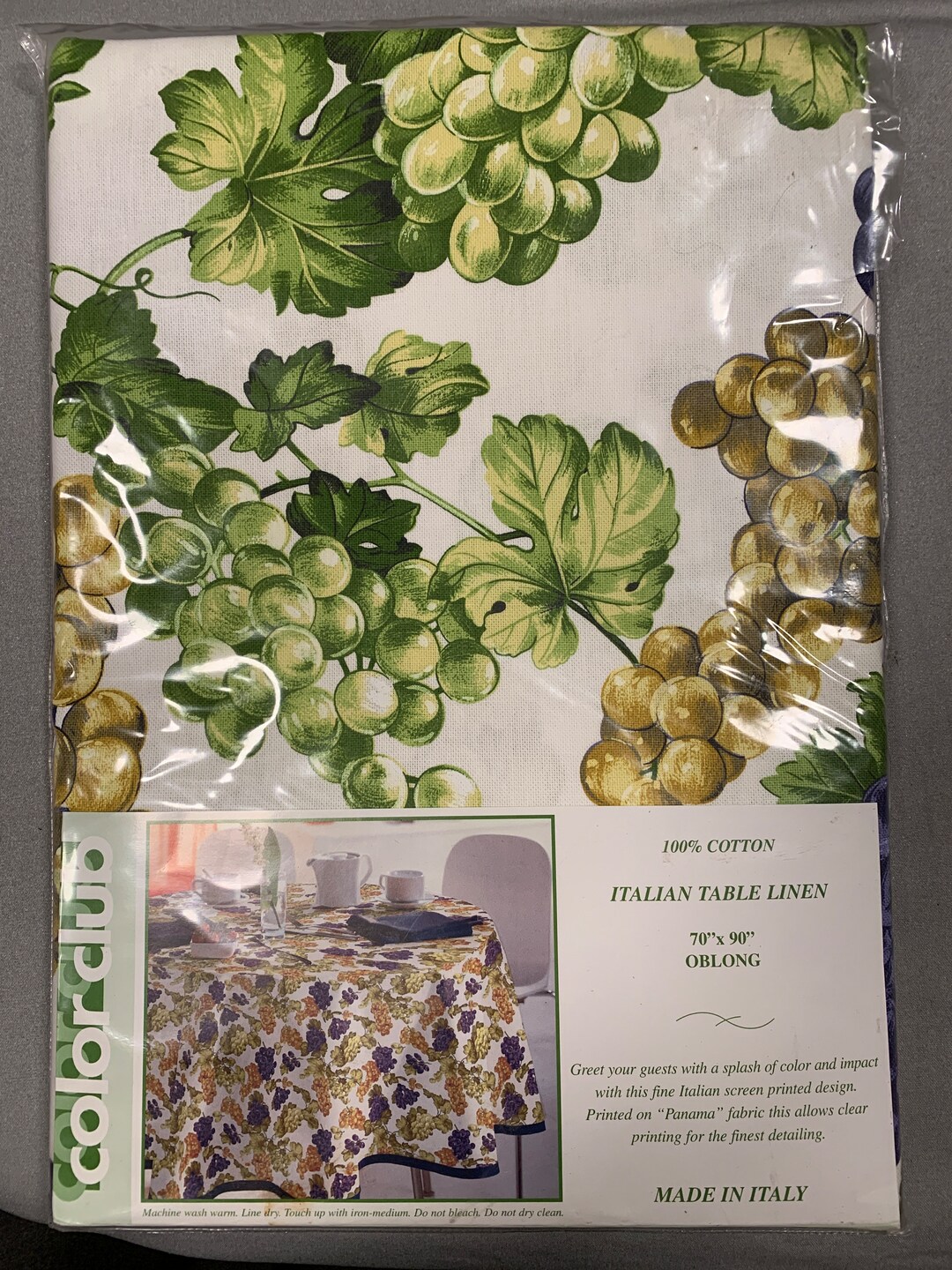 Italian Vintage COTTON NOS Grape Tablecloth W/ Bound Edges (70