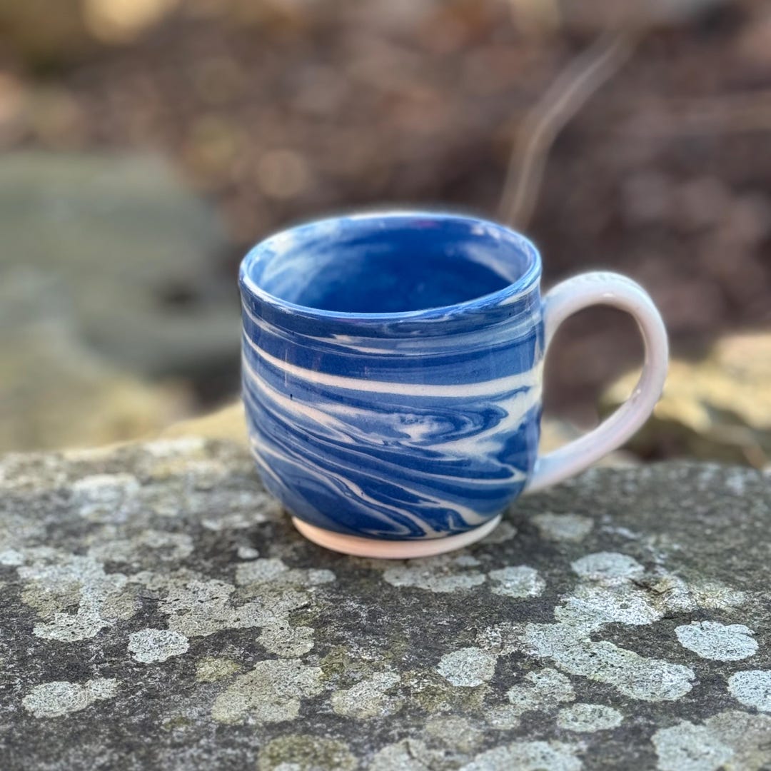 Open Water | Handmade Ceramic Mug | Blue Gradients With Ivory Marbled ...
