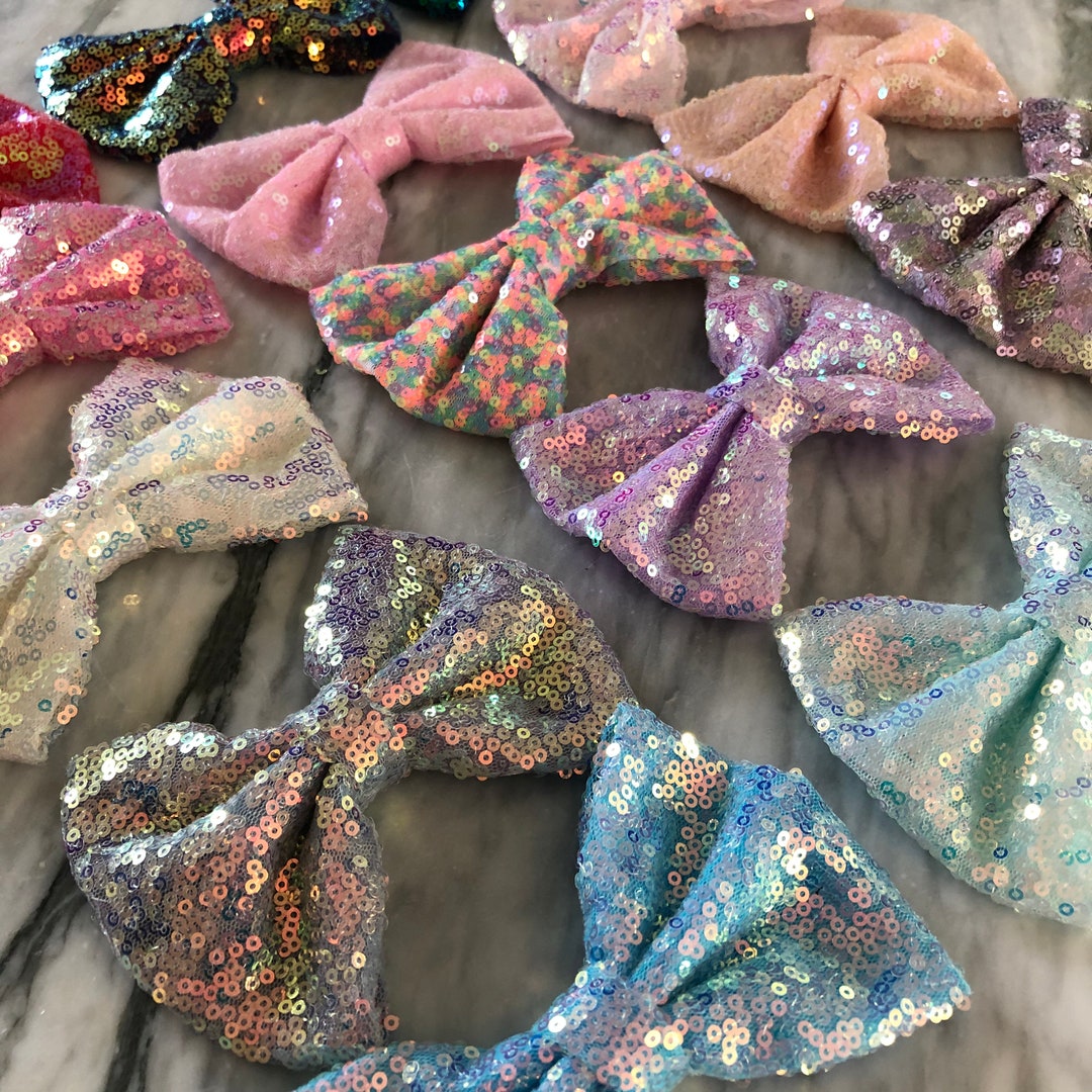 4 Inch Iridescent Sequin Bow, WITH or WITHOUT Clip Large Glitter Bow ...
