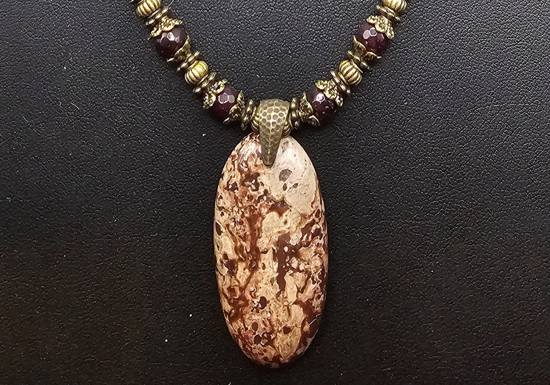 48 Orca Jasper Natural Gemstone Pendent With Matching Garnet 20 ...