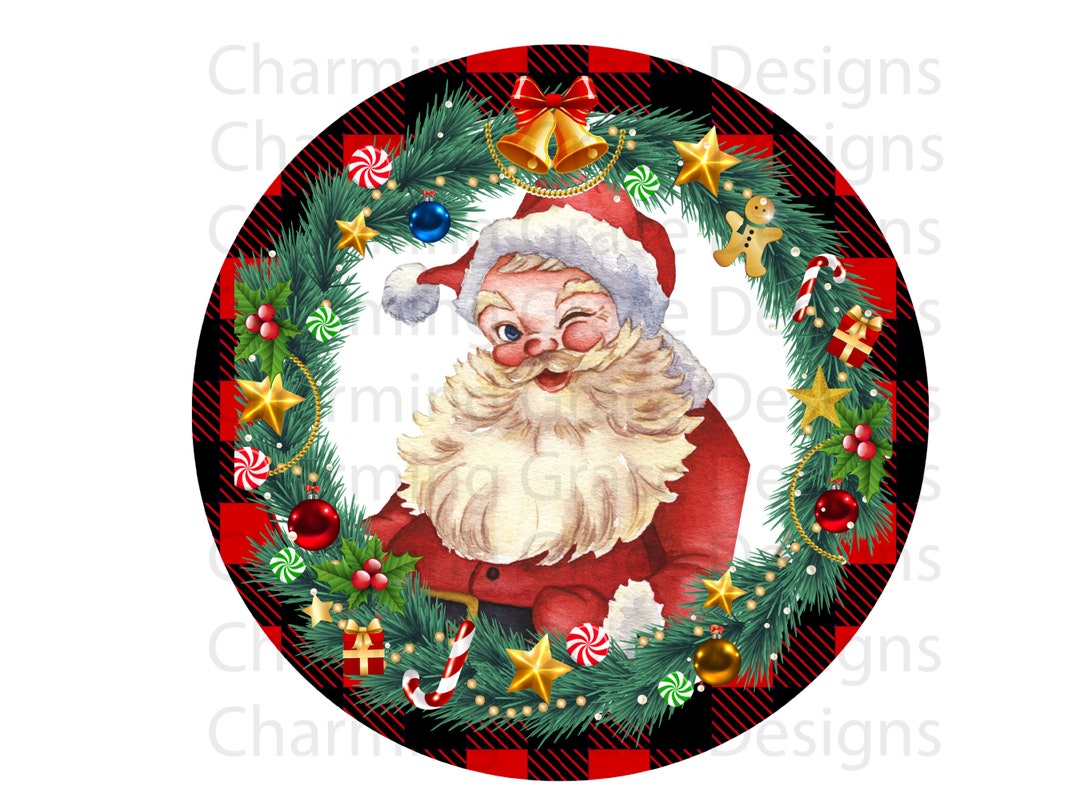 Santa With Wreath Digital Download PNG Printable Round Circle Sign ...