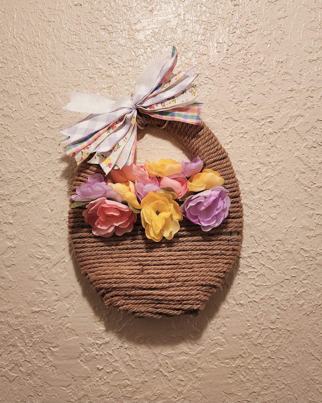 Easter Basket Wreath - Spring - Floral - Ribbon - Etsy
