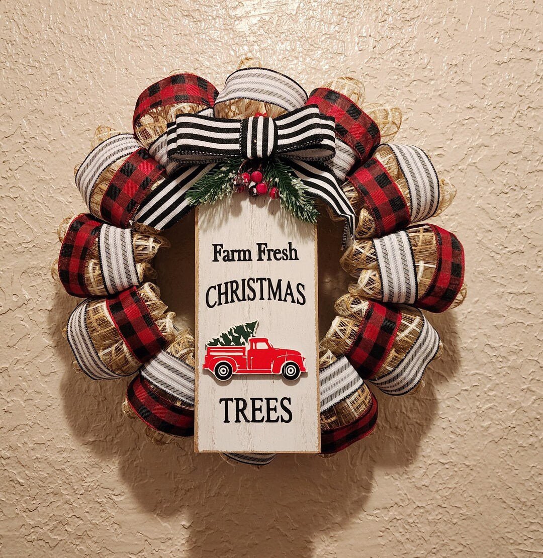 Christmas Tree Delivery Wreath - Deco Mesh and Ribbon - Handmade - Etsy