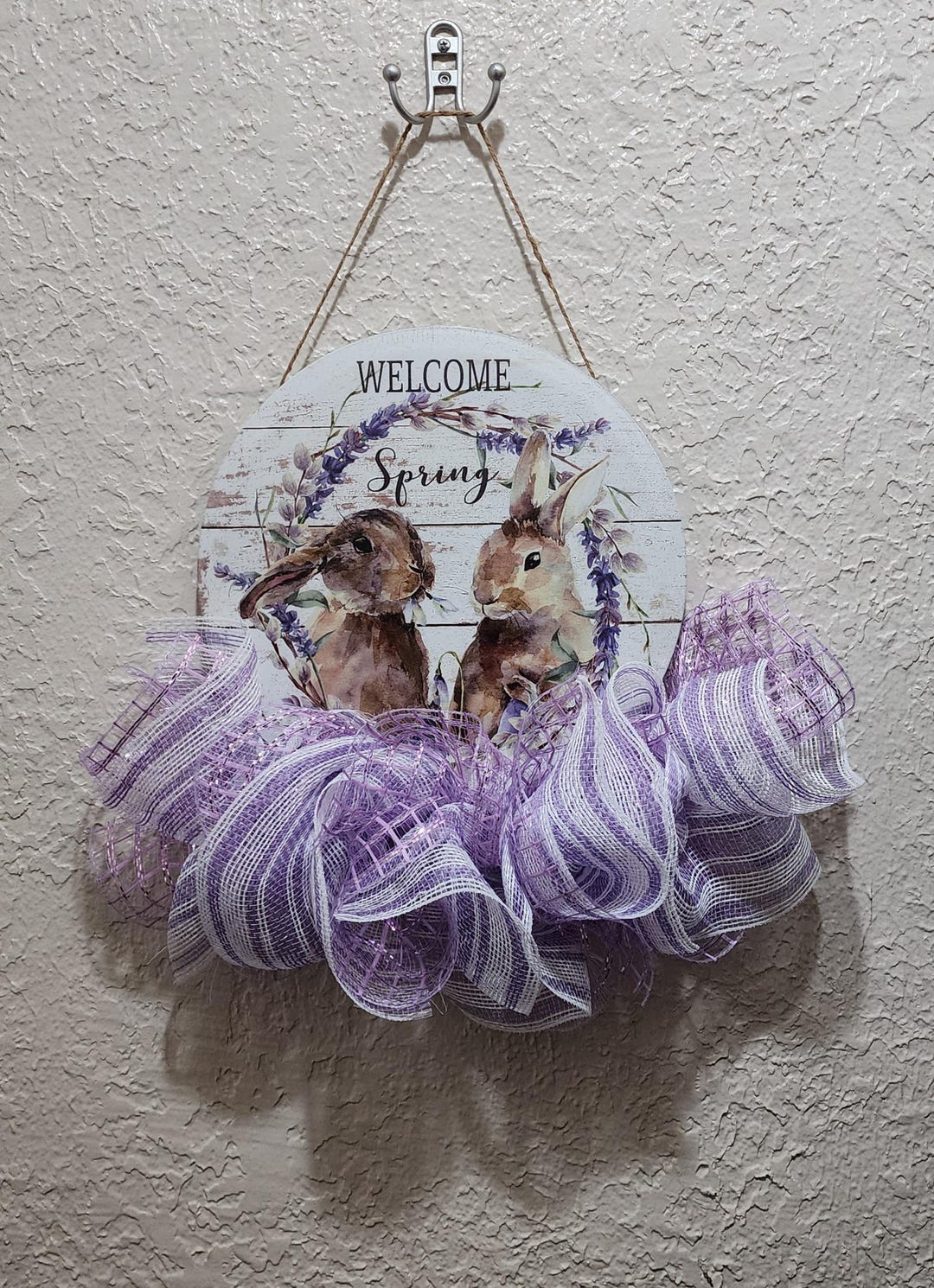 Welcome Spring Wreath - Bunny & Lavender - Deco Mesh - Etsy
