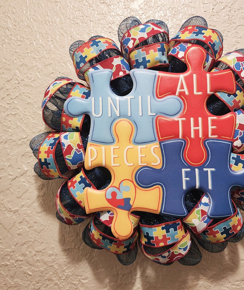 Autism Awareness Wreath - Puzzle Pieces - Deco Mesh and Ribbon - Etsy