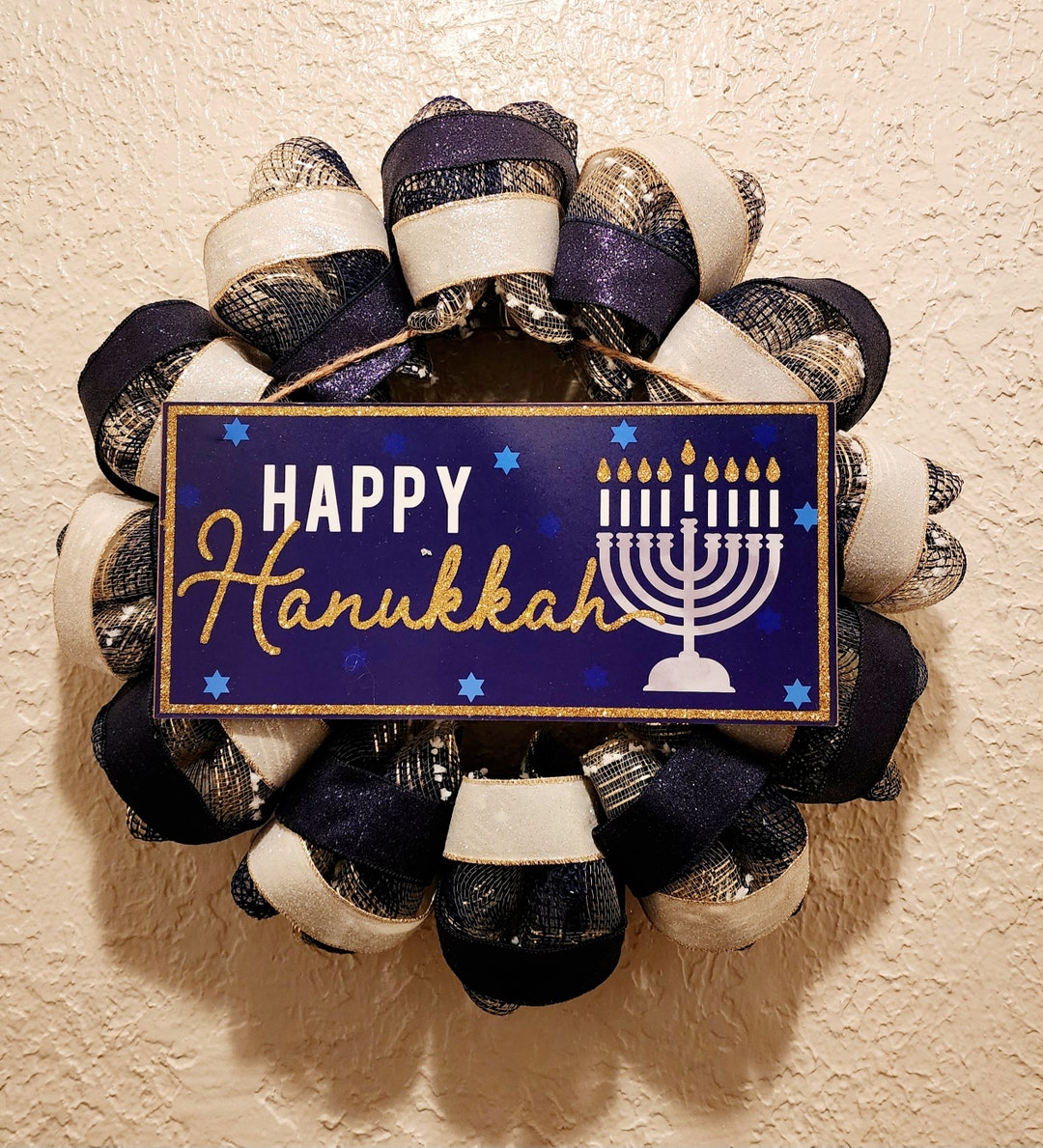 Happy Hanukkah Wreath - Menorah - Fabric and Ribbon - Etsy