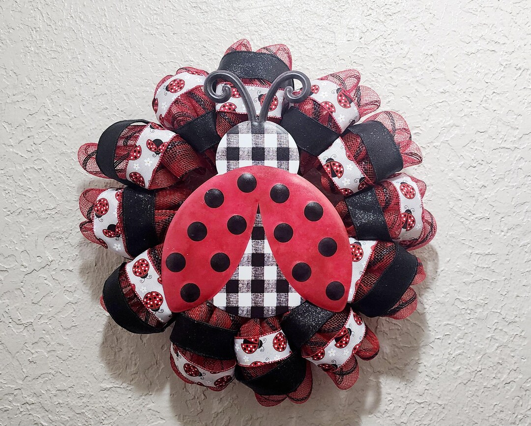 Ladybug Wreath - Metal - Spring - Deco Mesh and Ribbon - Etsy