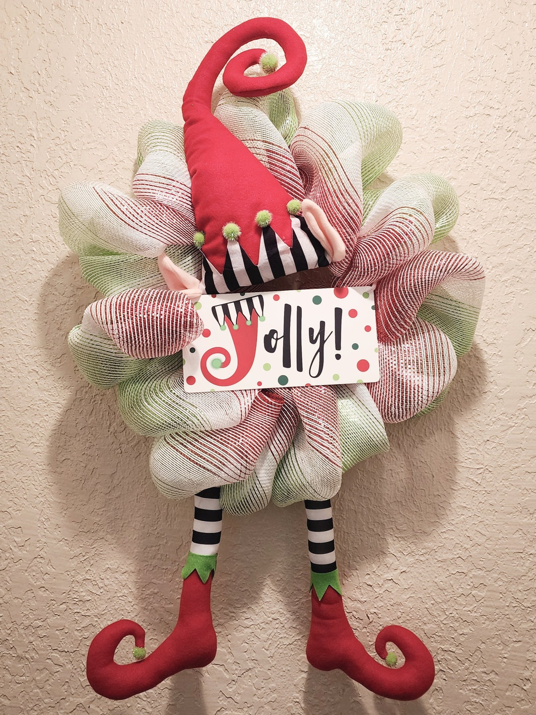 Jolly Elf Christmas Wreath Plush Deco Mesh Handmade - Etsy